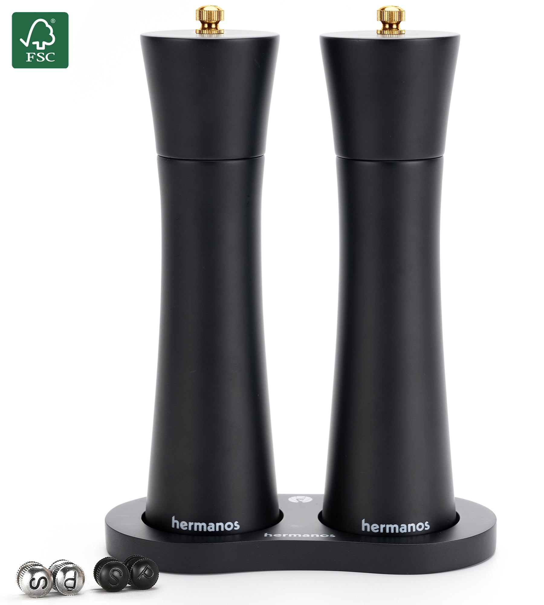 Hermanos Peper- en Zoutmolen Set – Zwart – 22 cm – Handmatig - Bali